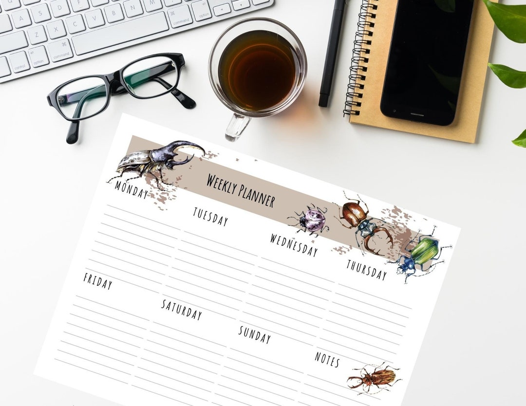 Weekly Planner, Insects, Weekly Organizer, Printable at A Glance Weekly ...