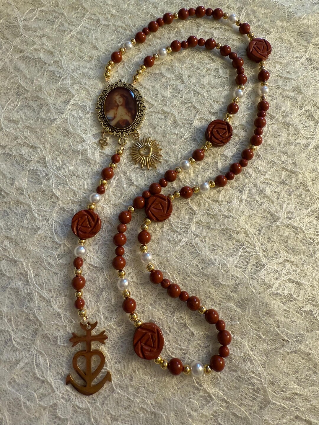 Rosary Maria Magdalena Mary Magdalene Handmade in Stone and Roses in ...