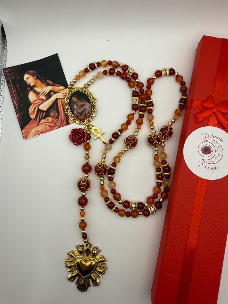Chapelet Rosaire Maria Magdalena,marie-madeleine Fait Main Pierres ...