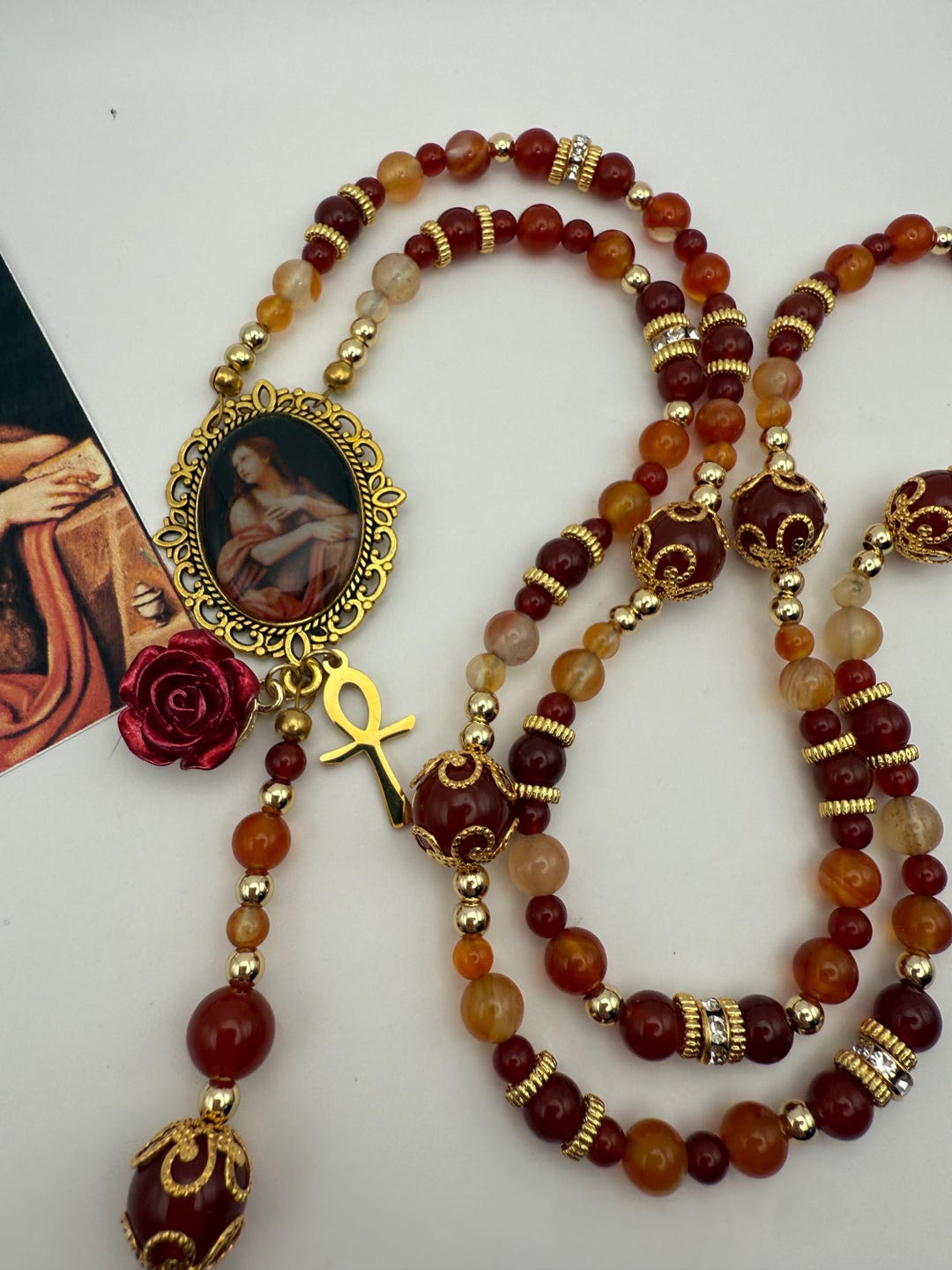 Chapelet Rosaire Maria Magdalena,marie-madeleine Fait Main Pierres ...