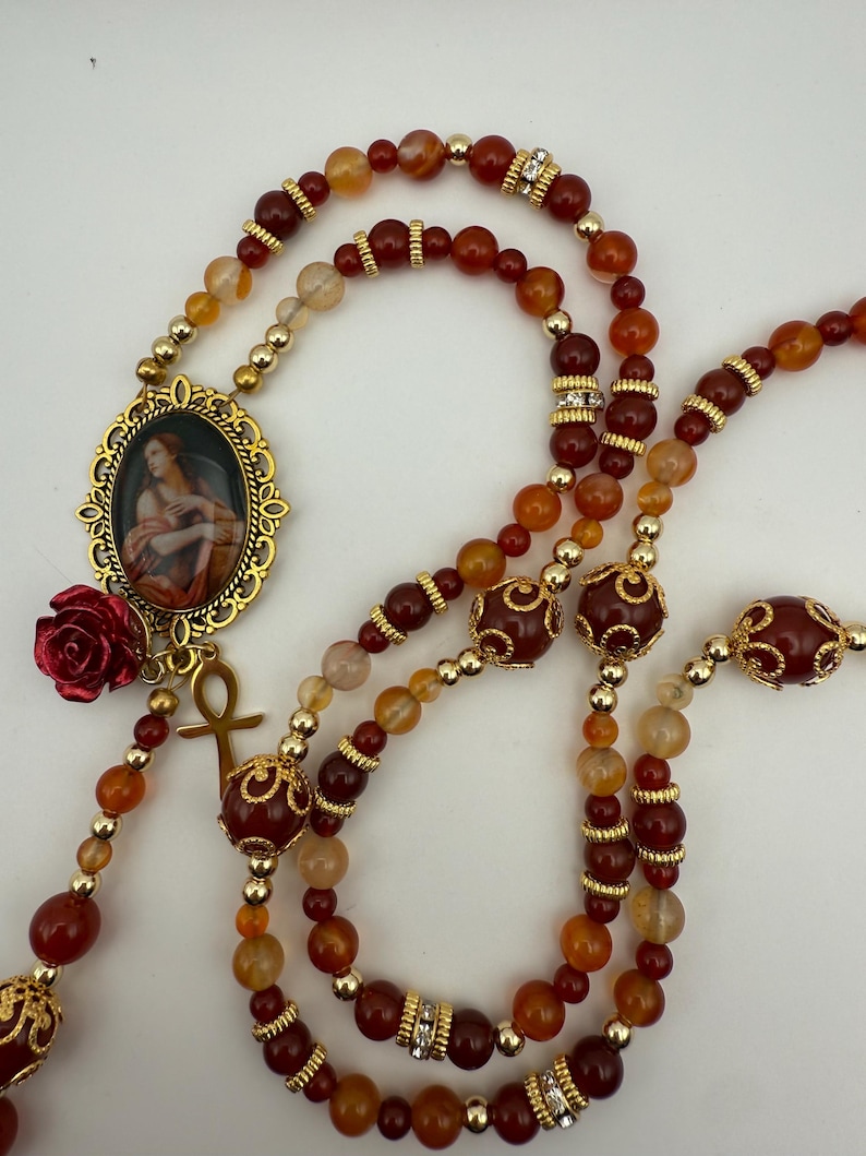 Chapelet Rosaire Maria Magdalena,marie-madeleine Fait Main Pierres ...