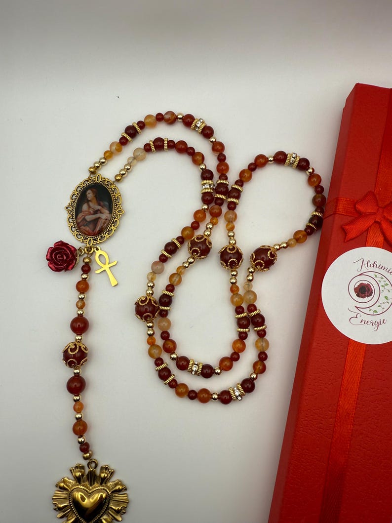 Chapelet Rosaire Maria Magdalena,marie-madeleine Fait Main Pierres ...