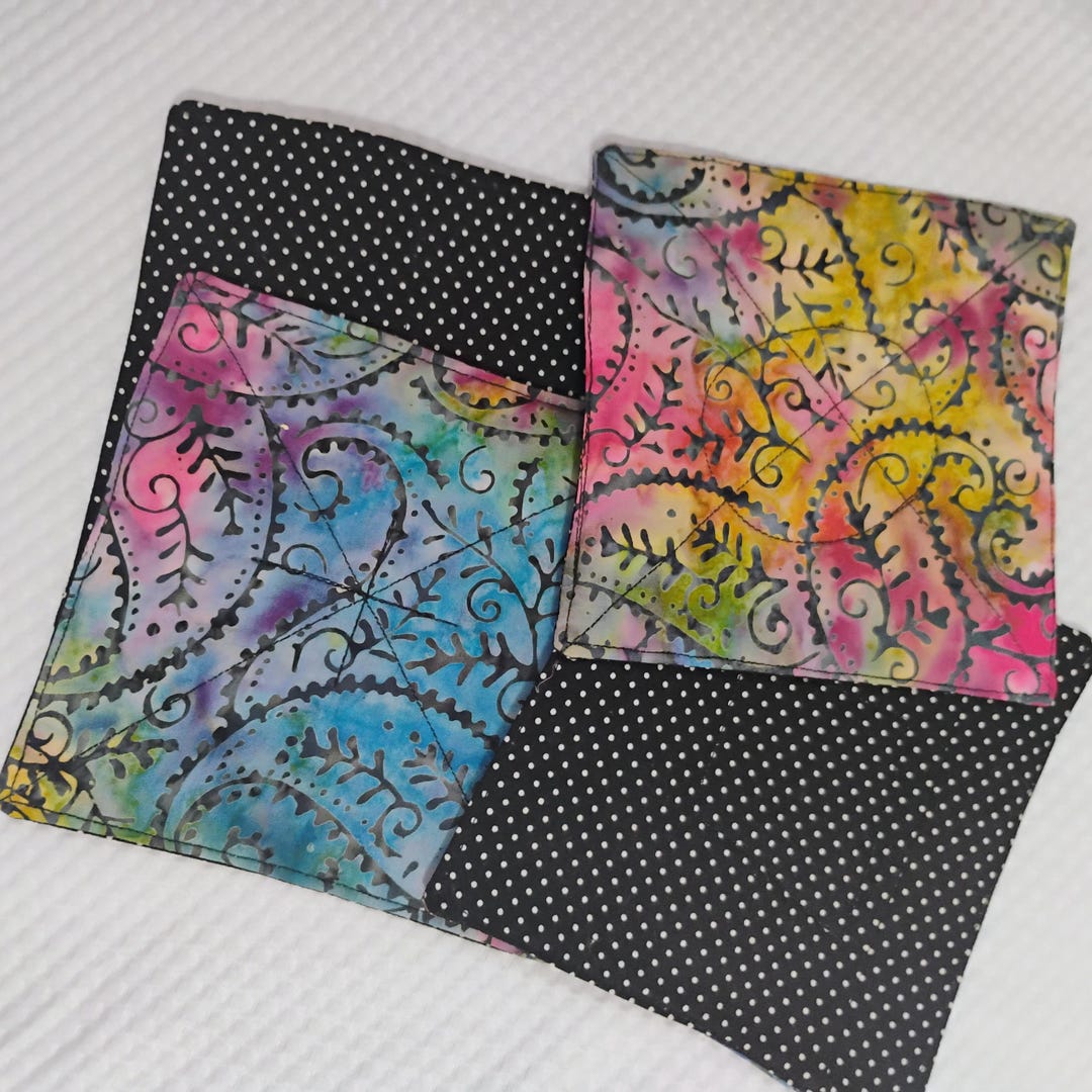 Reversible Batik & Polkadot Coasters | Quilted Fabric Coaster Set - Etsy