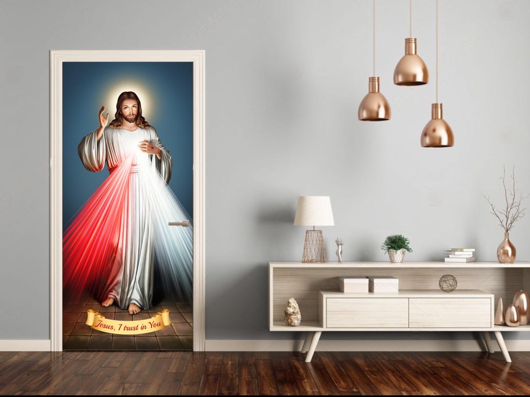Jesus Divine Mercy Door Vinyl Sticker - Religious Wall Art, Catholic ...