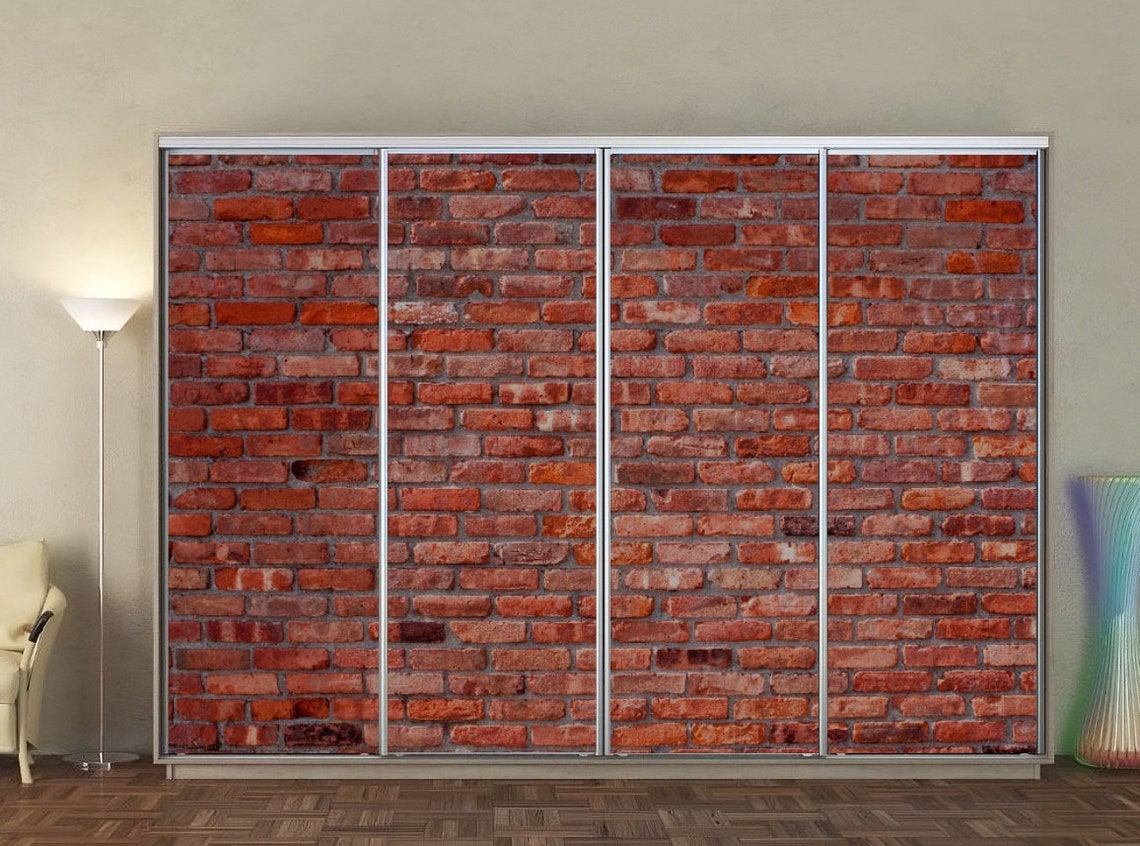 Closet Door Ideas Peel and Stick Door Sticker - Red Brick, Door Art ...
