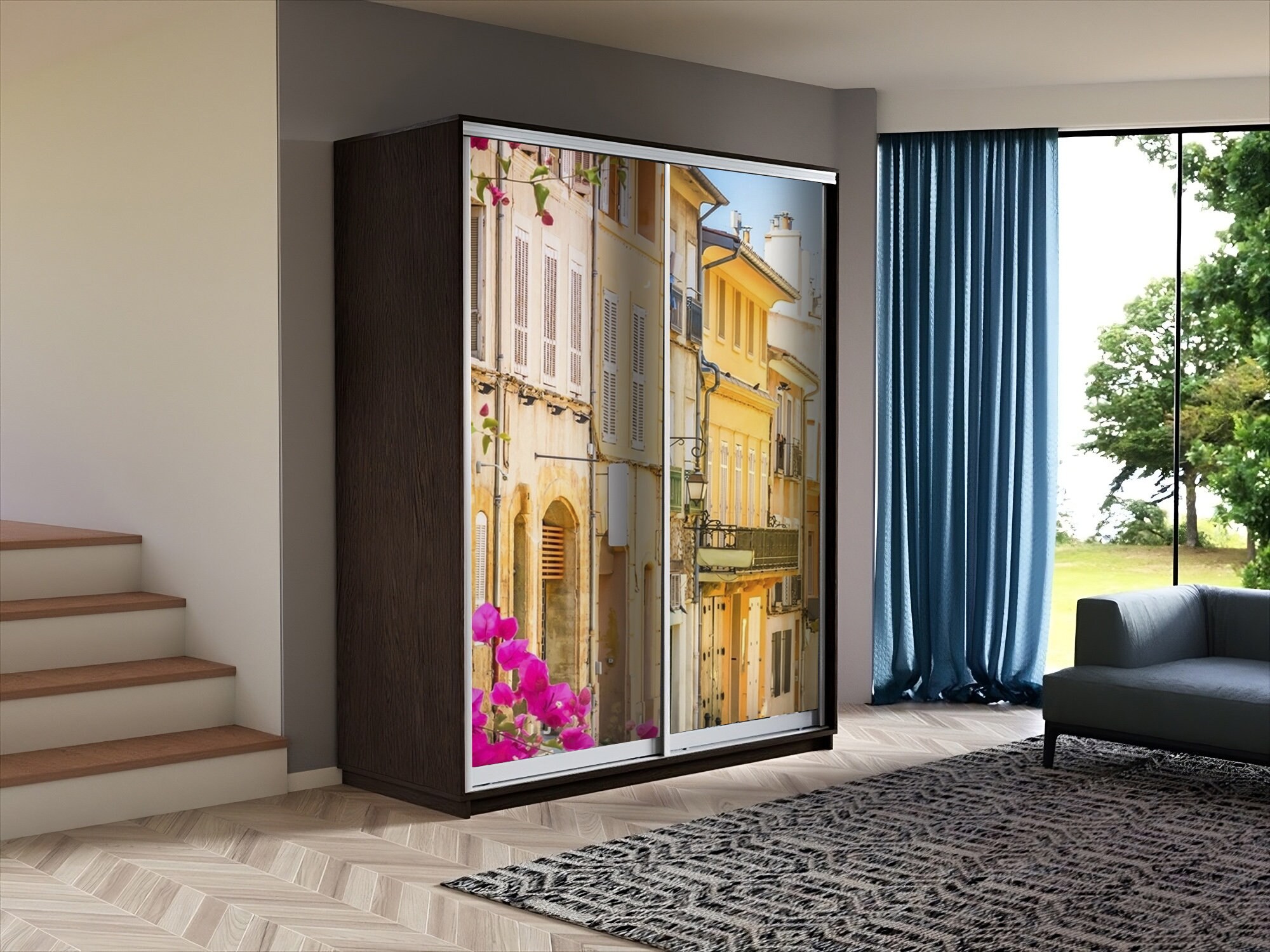 Old Town Closet Door Sticker Peel and Stick for Wardrobe Door Design ...