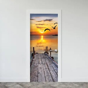 Sunset Dock Door Sticker: Peel & Stick Vinyl Door Decal - Etsy