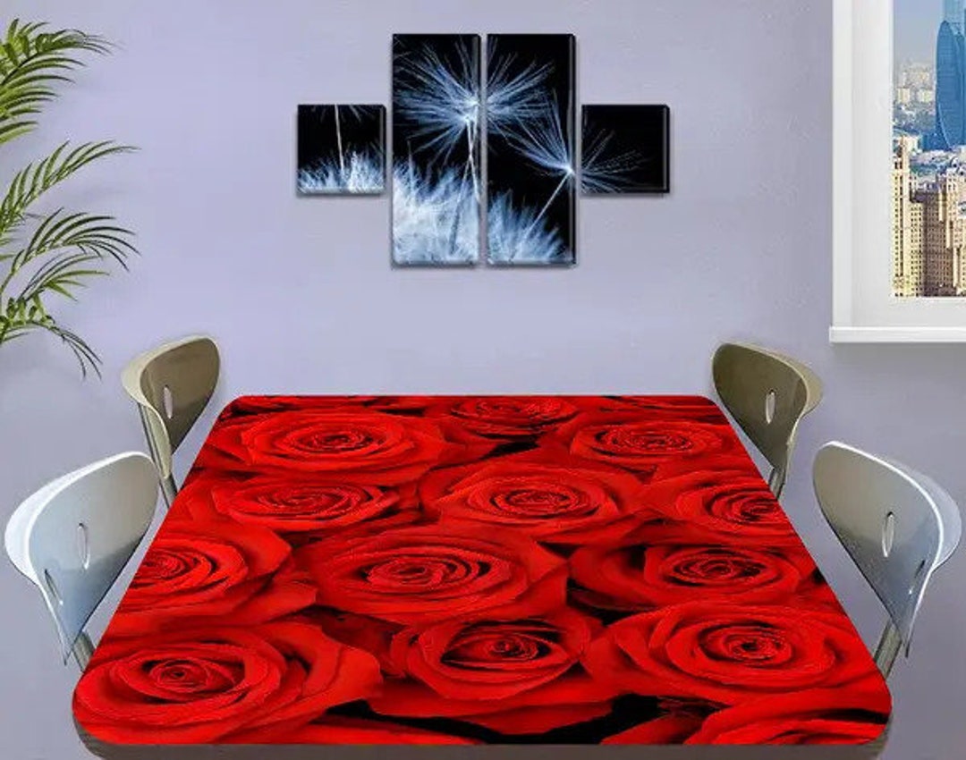 Roses Vinyl Table Sticker, Modern Red Furniture Sticker, Self Adhesive ...