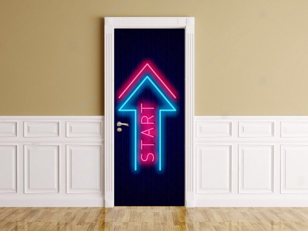 Neon Arrow Door Mural, Door Sticker, Door Decor, Adhesive Vinyl for ...