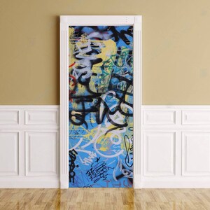 Blue Graffiti Stiker, Door Decoration, Peel & Stick Wallpaper Custom ...