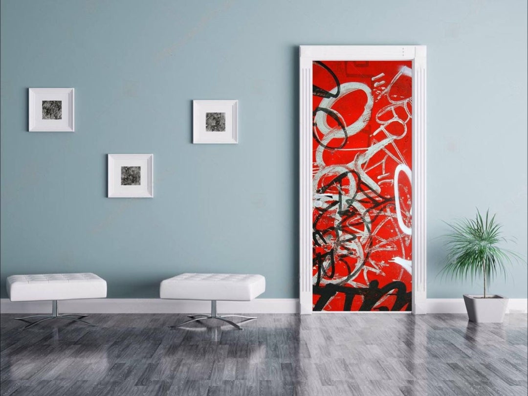 Red Graffiti Door Decoration, Peel and Stick Vinyl Sticker, Front Door ...