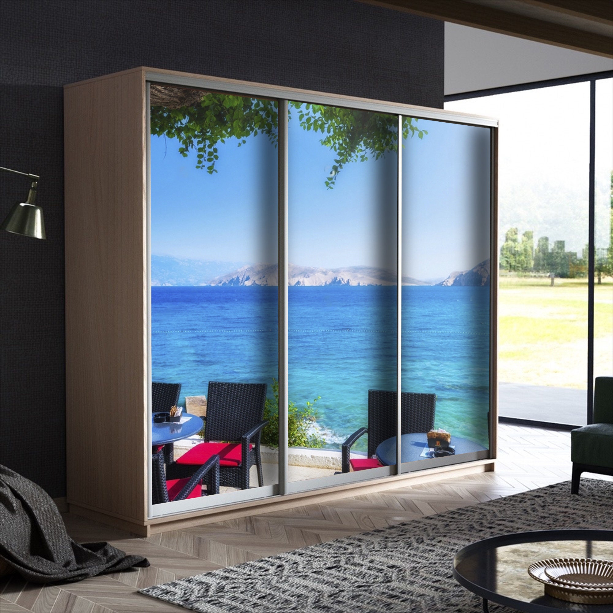 Sew View Mural Door Art for Sliding Closet Door Sticker, Wardrobe Door ...