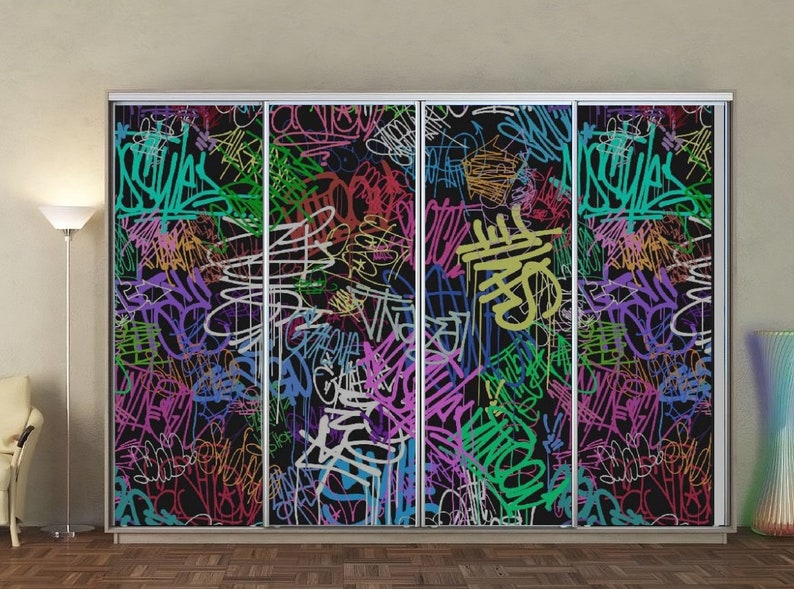 Peel and Stick Graffiti - Closet Door Decal - Wardrobe Closet Sticker ...