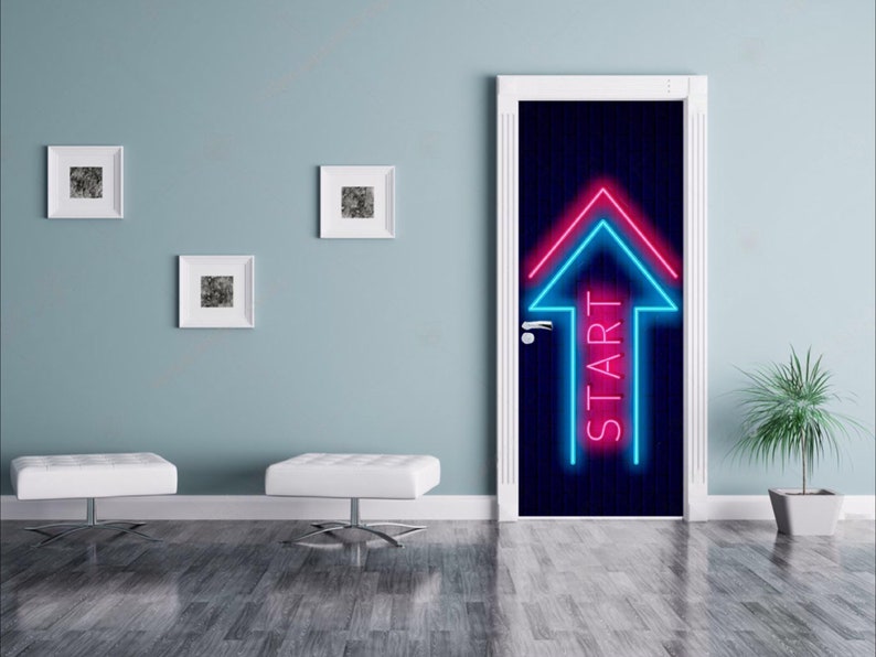 Neon Arrow Door Mural, Door Sticker, Door Decor, Adhesive Vinyl for ...