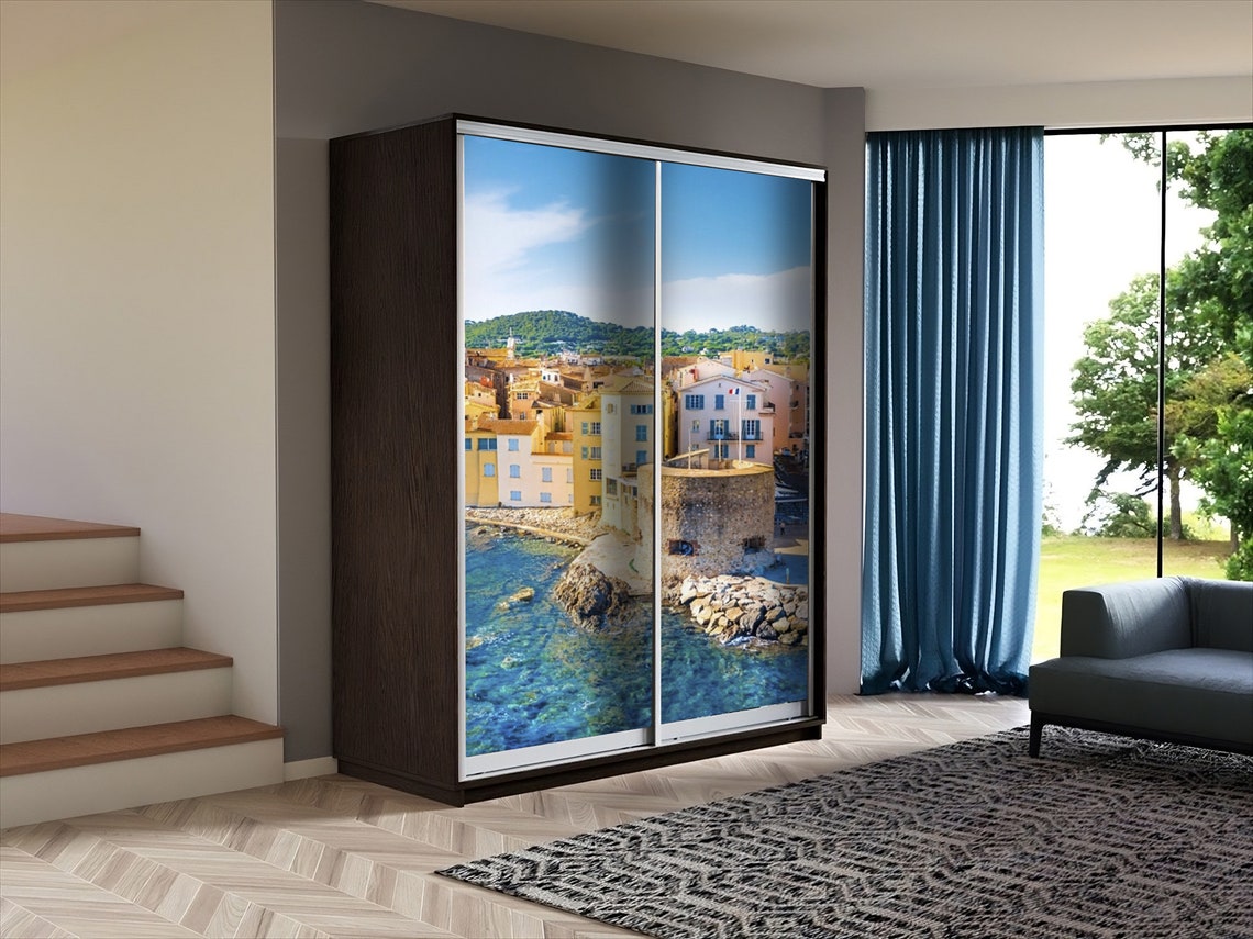 Self Adhesive Wallpaper for Closet Door Sticker, Door Art - Wardrobe ...