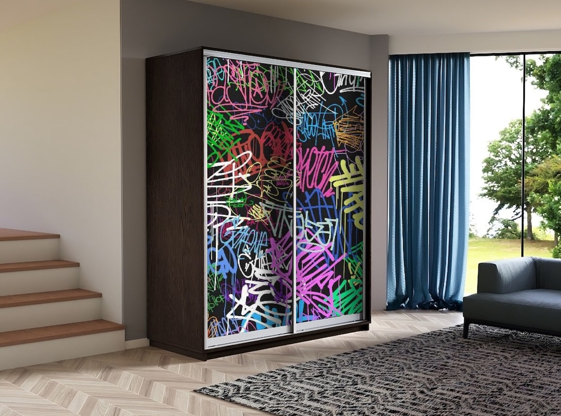 Peel and Stick Graffiti - Closet Door Decal - Wardrobe Closet Sticker ...