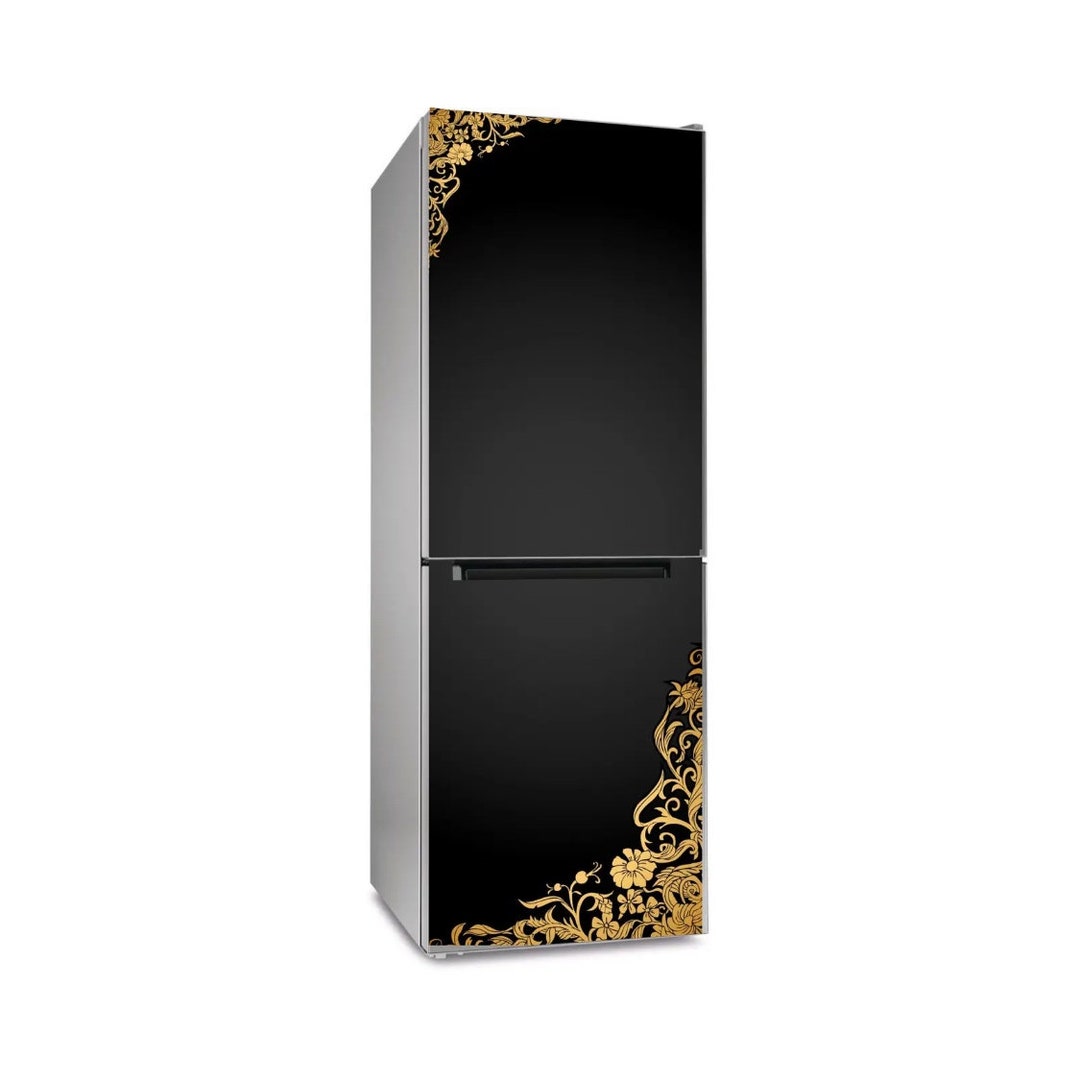 Black Fridge Wrap Modern Refrigerator Wrap Side by Side Vinyl Cover Top ...