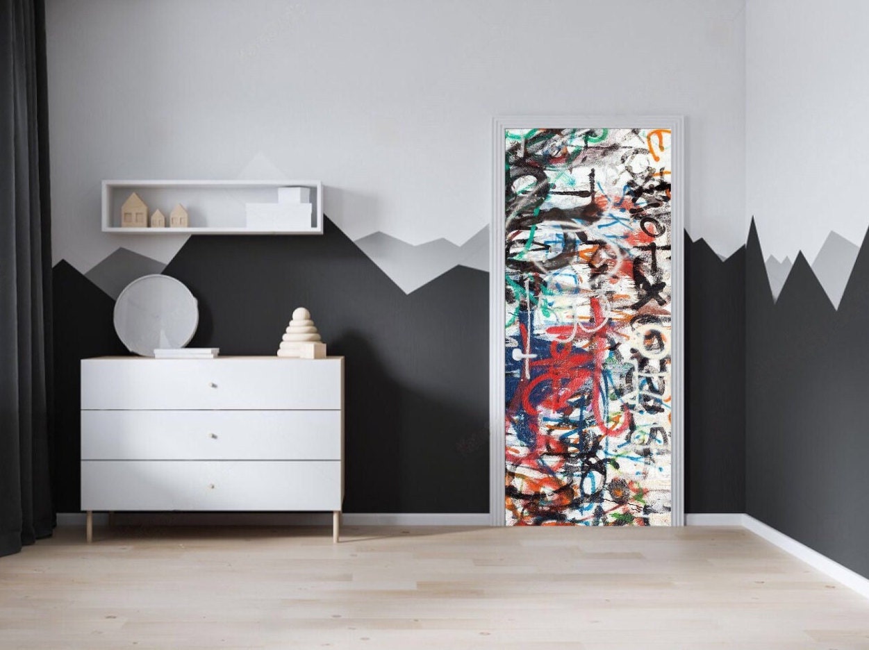 Graffiti Door Sticker, 02, Vinyl Door Decor Graffiti Peel & Stick Door ...