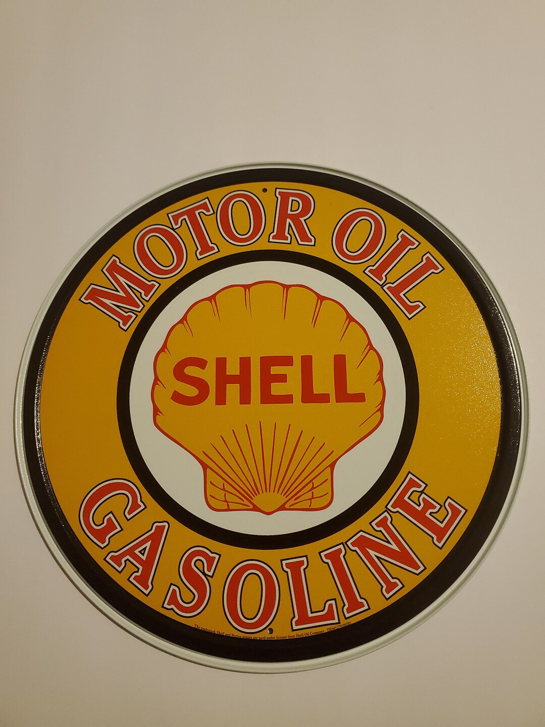 Shell Motor Oil 11.5x11.5, 29 Gauge Round Tin Sign, Gasoline. Man Cave ...