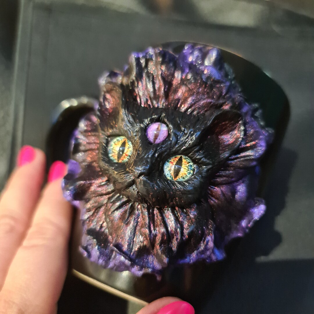 Decorated Mug, Black Cat, Polymer Clay Decor Cup, Handcrafted, Unique ...