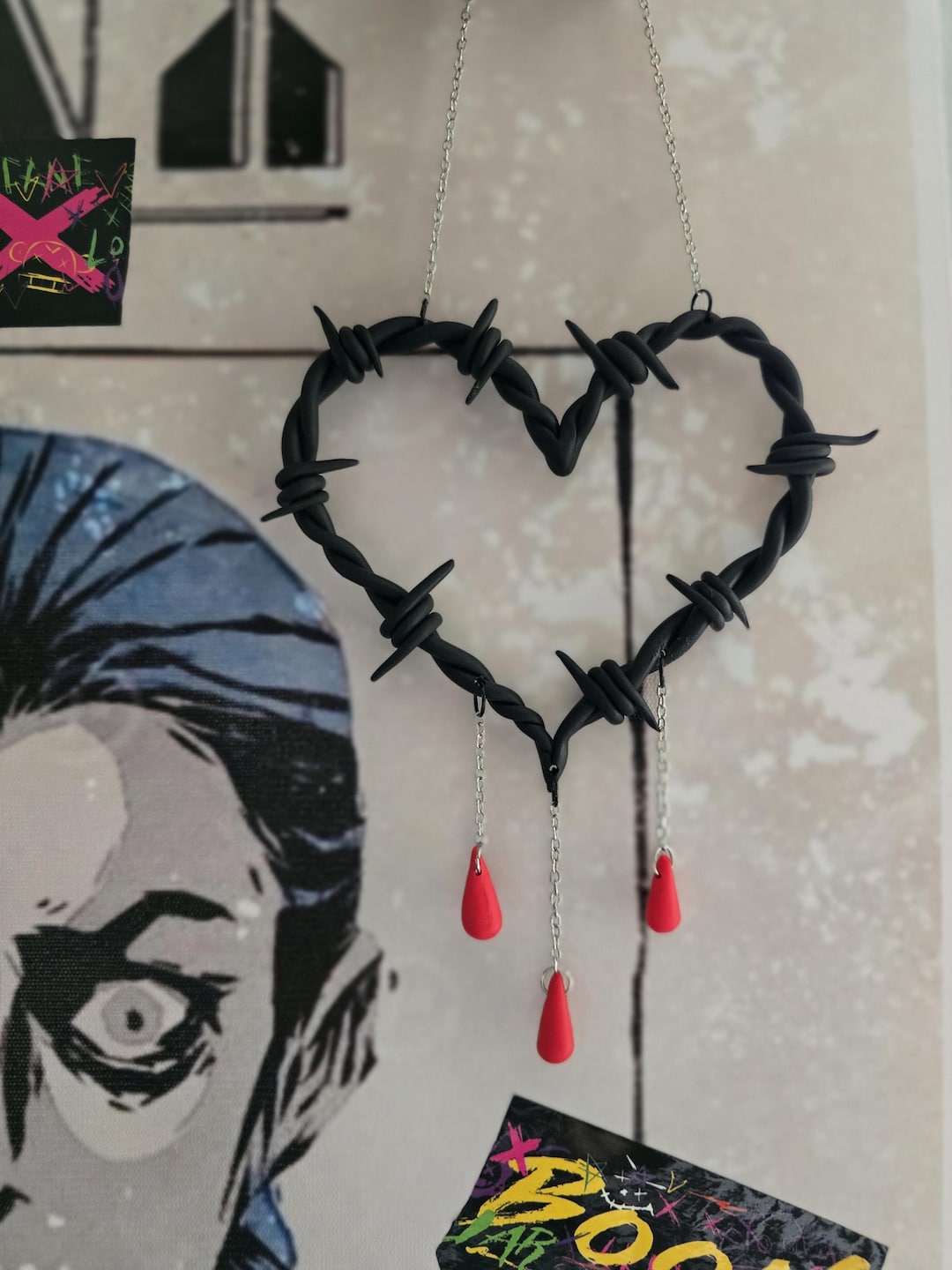 Bleeding Heart Wall Decor – Polymer Clay Hanging Heart With Barbed Wire ...