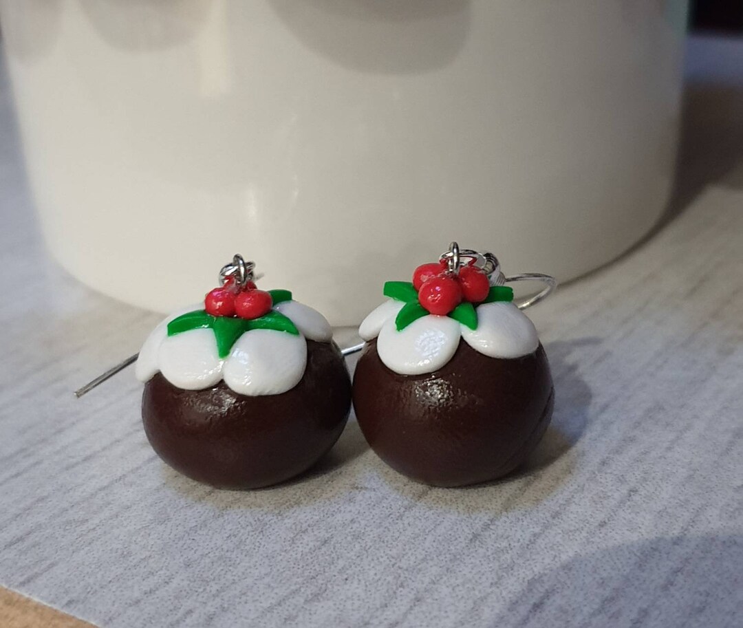 Christmas Pudding 925 Sterling Silver, Festive Earrings, Christmas ...