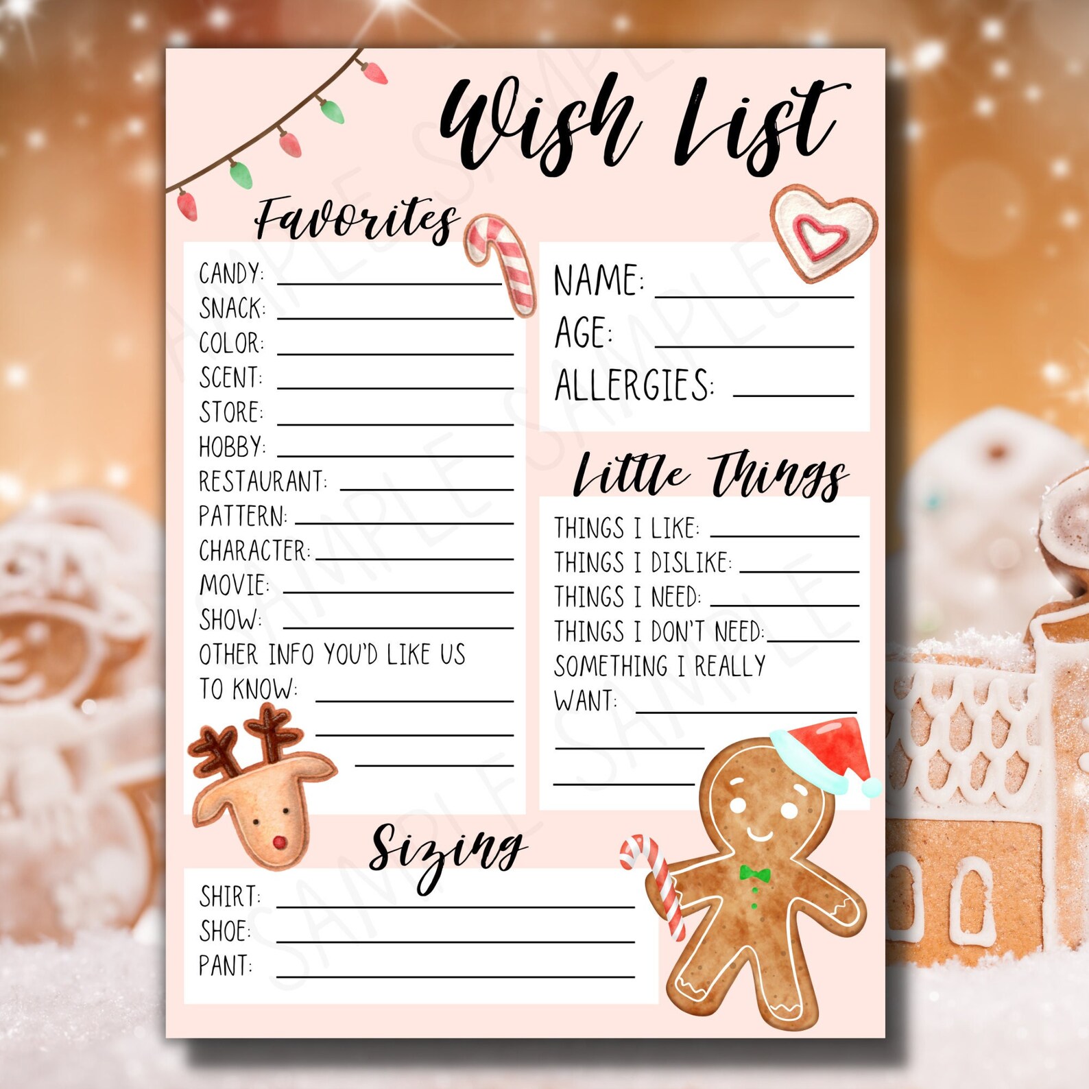 Christmas Wish List Gingerbread Cookie Secret Santa 8.5 X 11 Printable ...