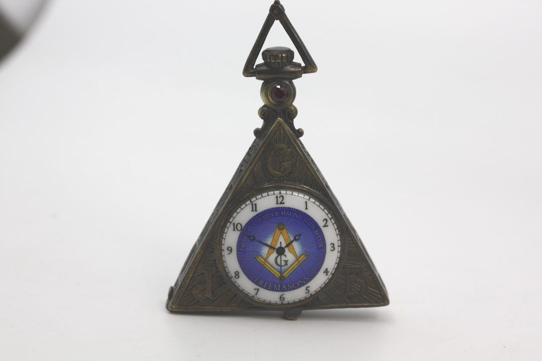 Masonic Freemasons Triangle Enamel Watch Face Brass Match Safe Vesta ...