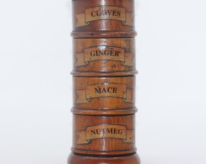 SPICE TOWER WOODEN Victorian Style 4 Twist Compartments Ginger Nutmeg ...