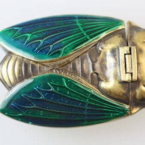 SCARAB BEETLE INSECT Brass Match Safe Vesta Case Green Blue Enamel ...