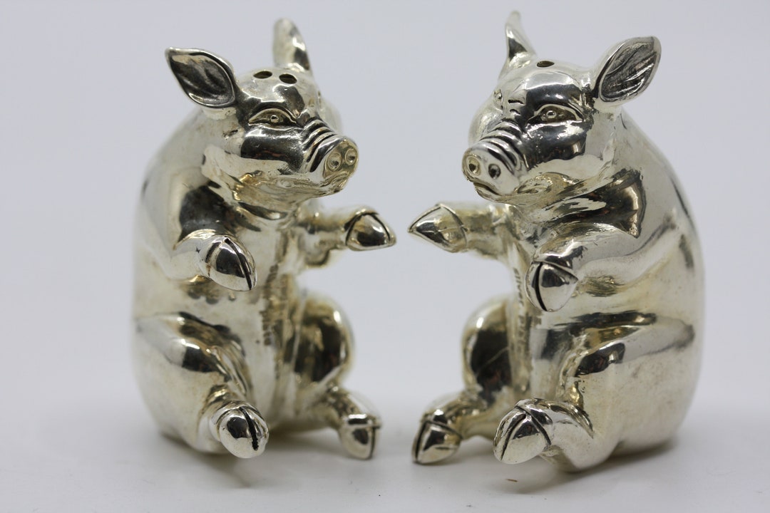 PIG HOG PIGGY Silver Vintage Salt & Pepper Cruet Condiment Set - Etsy