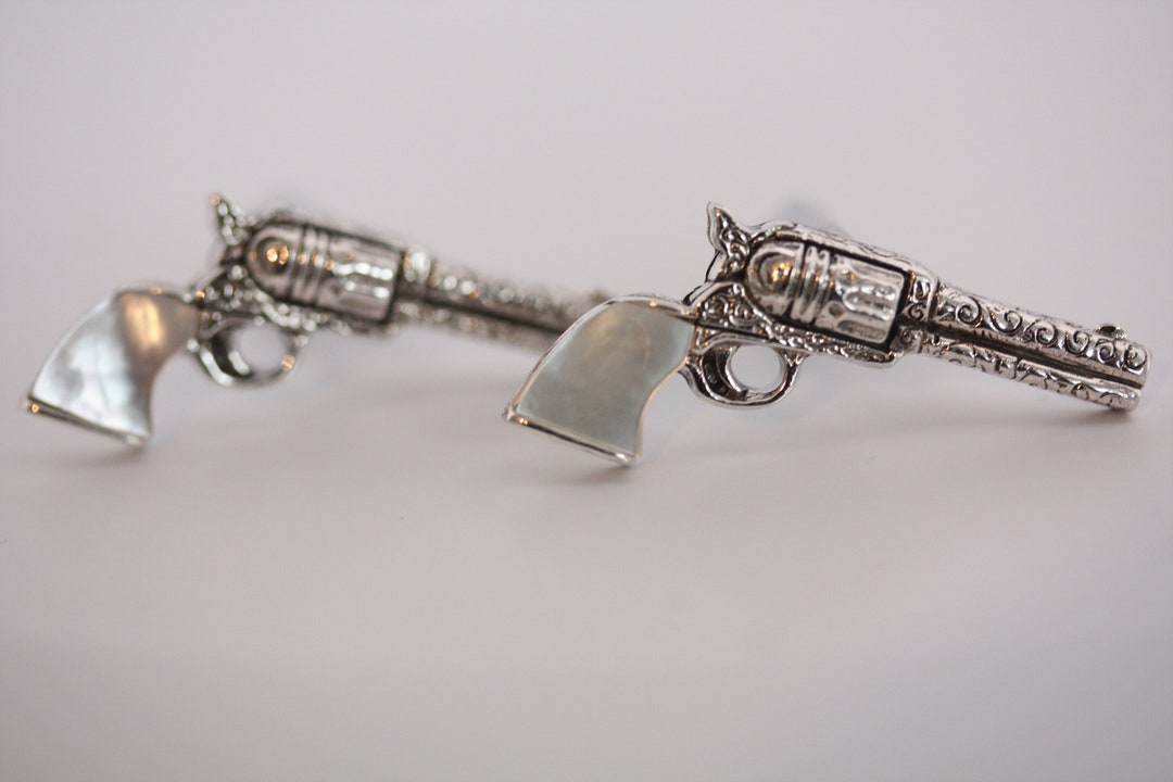 PISTOL GUN SILVER Cufflinks 925 Mother of Pearl Handle - Etsy