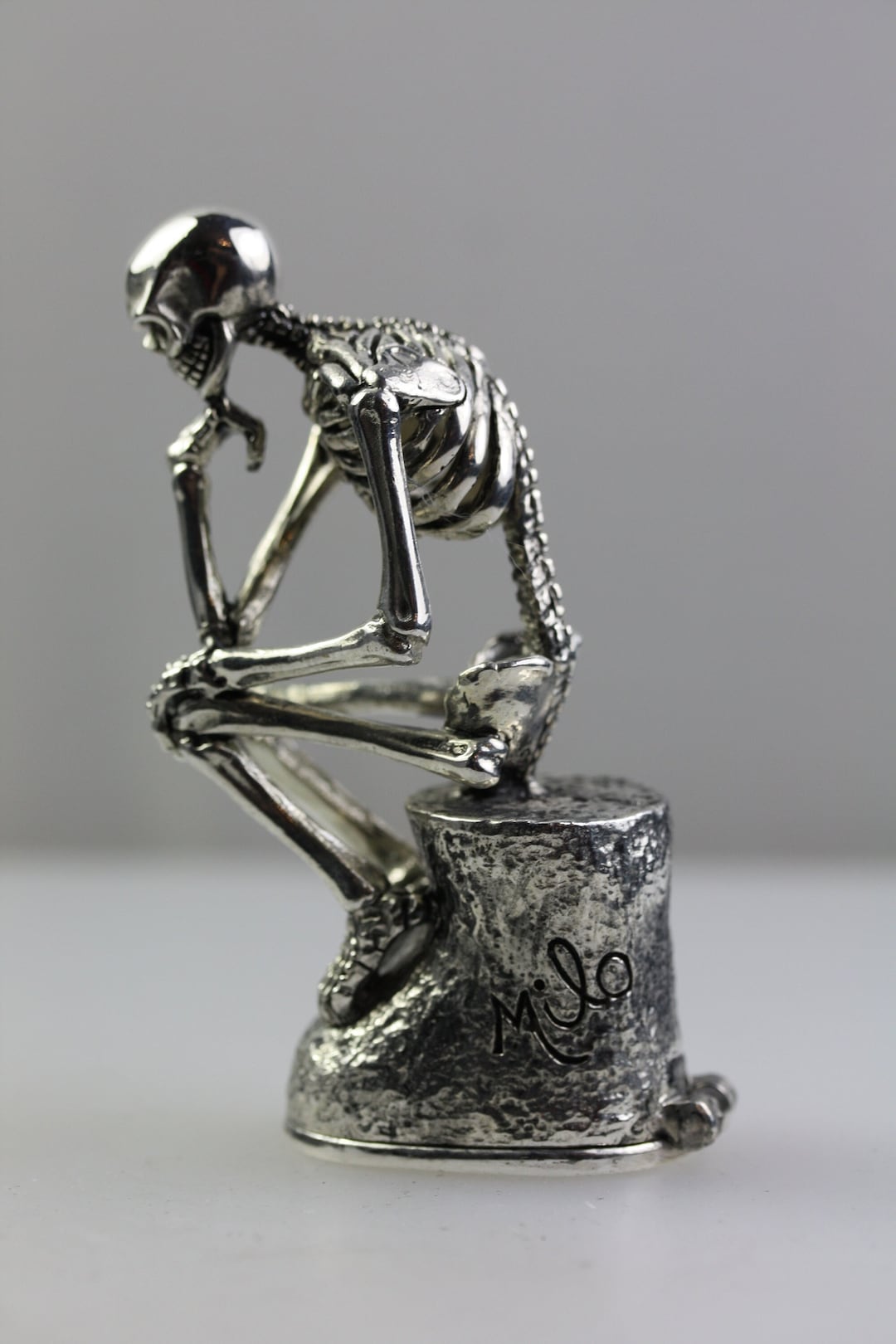 SKELETON THE THINKER Silver Plated Vesta Case Milo - Etsy