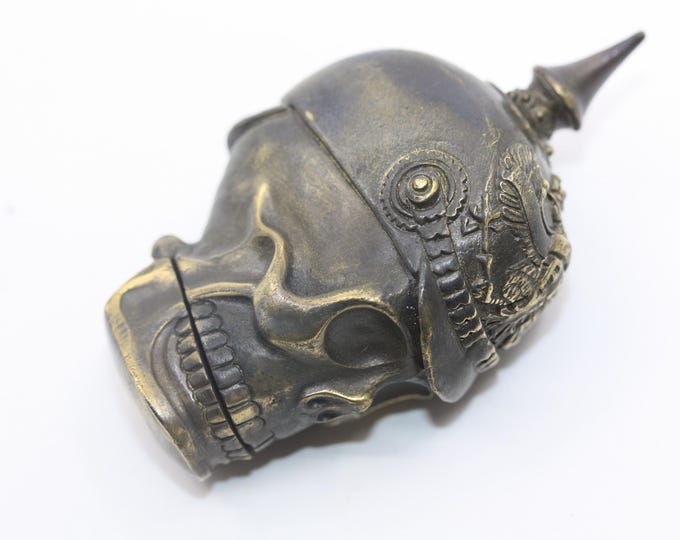 WW1 German Soldier Military Skull Skeleton Brass Match Safe Case Vesta ...