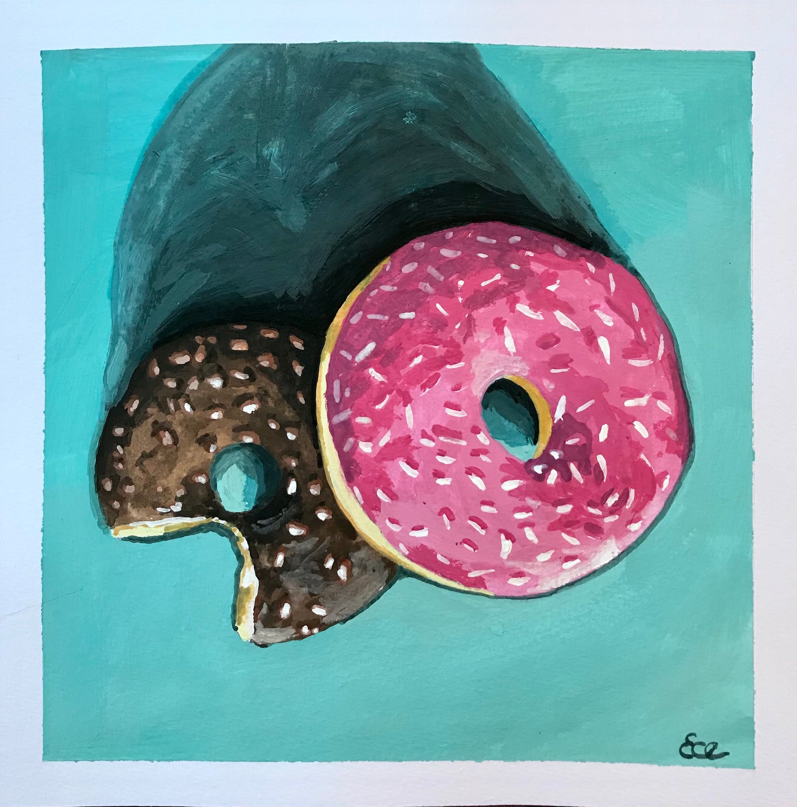 Donut Original Painting Gouache Painting Artwork Coffee Decor Mini ...