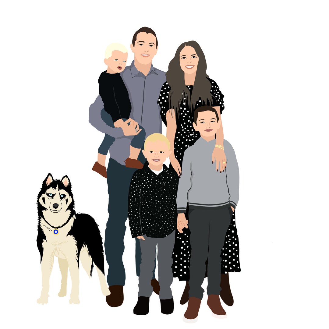 Personalized Digital Family Portrait: Custom Illustration From Photo ...