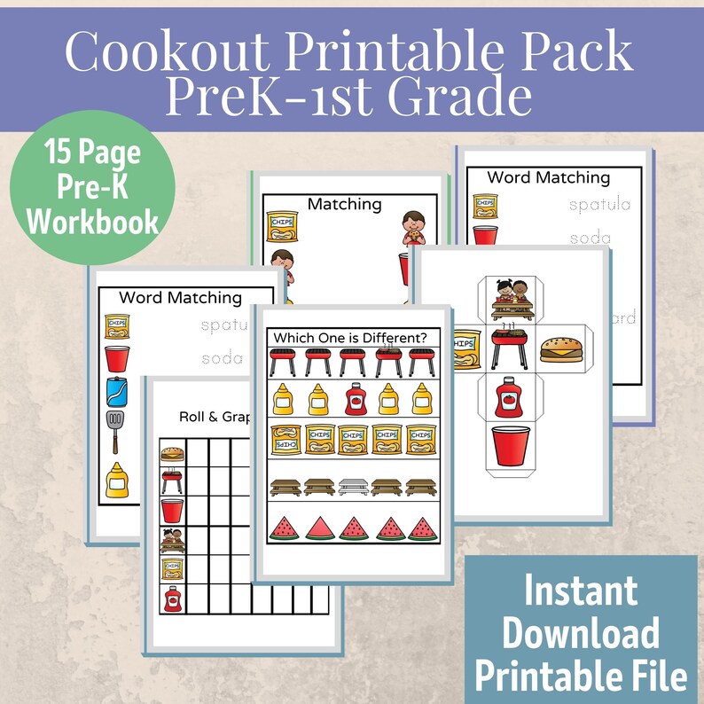 Preschool Workbook Printable Pack | Summer Cookout Pre-k Worksheets ...