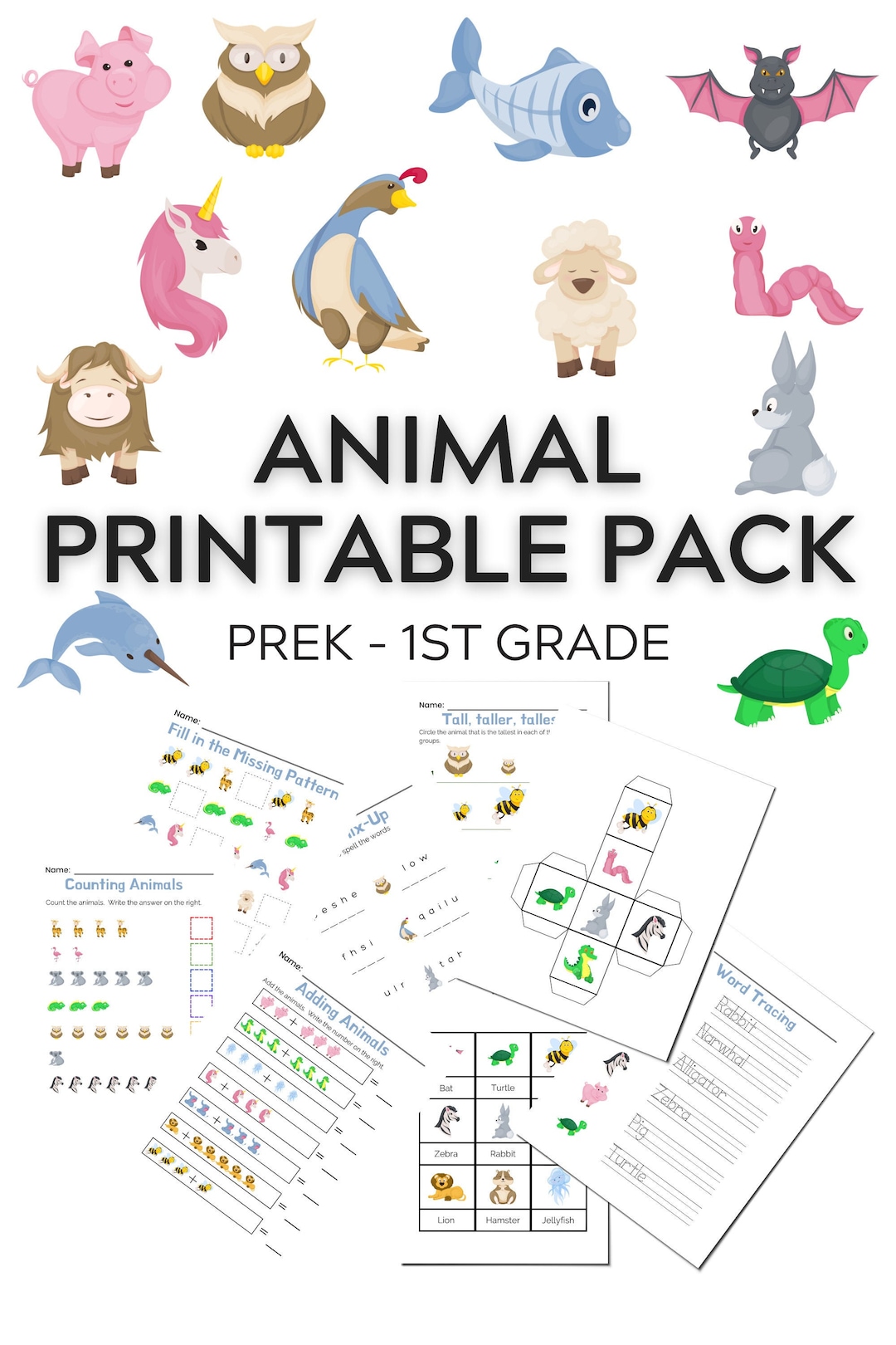 Preschool Workbook Printable Pack | Animal Pre-k Worksheets ...