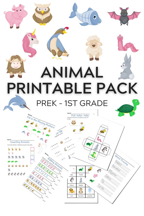 Preschool Workbook Printable Pack Animal Pre-k Worksheets | Etsy