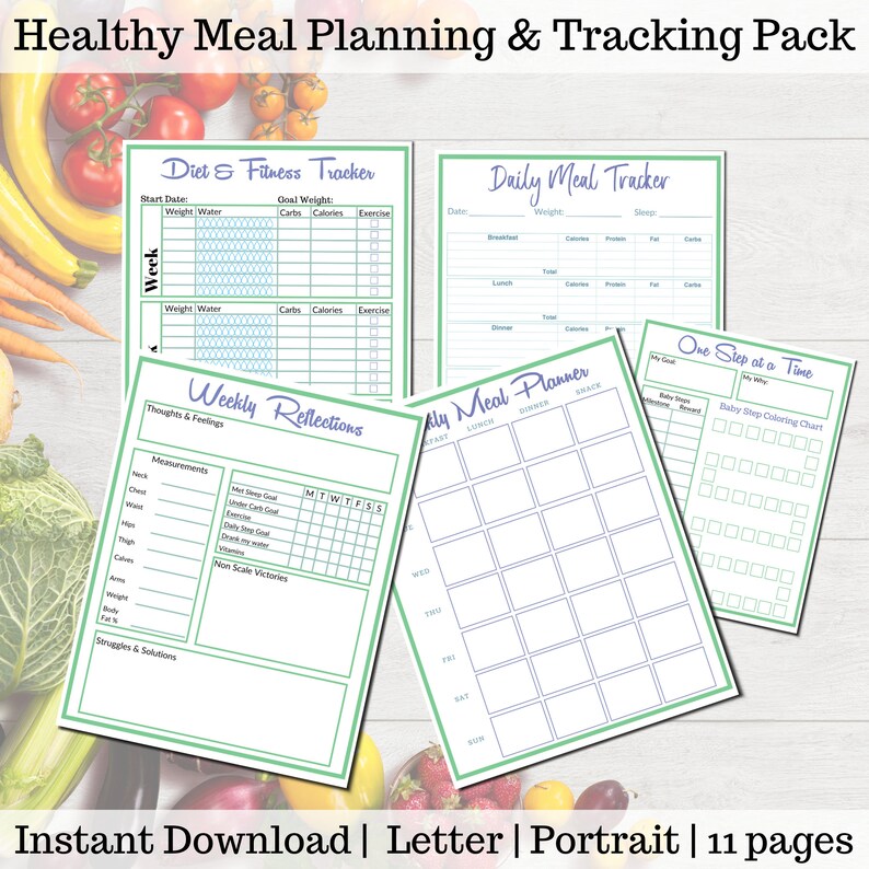 Healthy Meal Planning Printable Pack | Habit Tracker | Meal Tracker ...