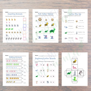 Preschool Workbook Printable Pack | Animal Pre-k Worksheets ...