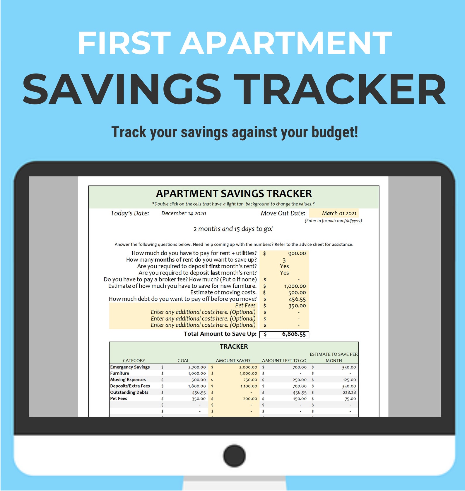 First Apartment Savings Tracker Excel Template | Sinking Funds ...