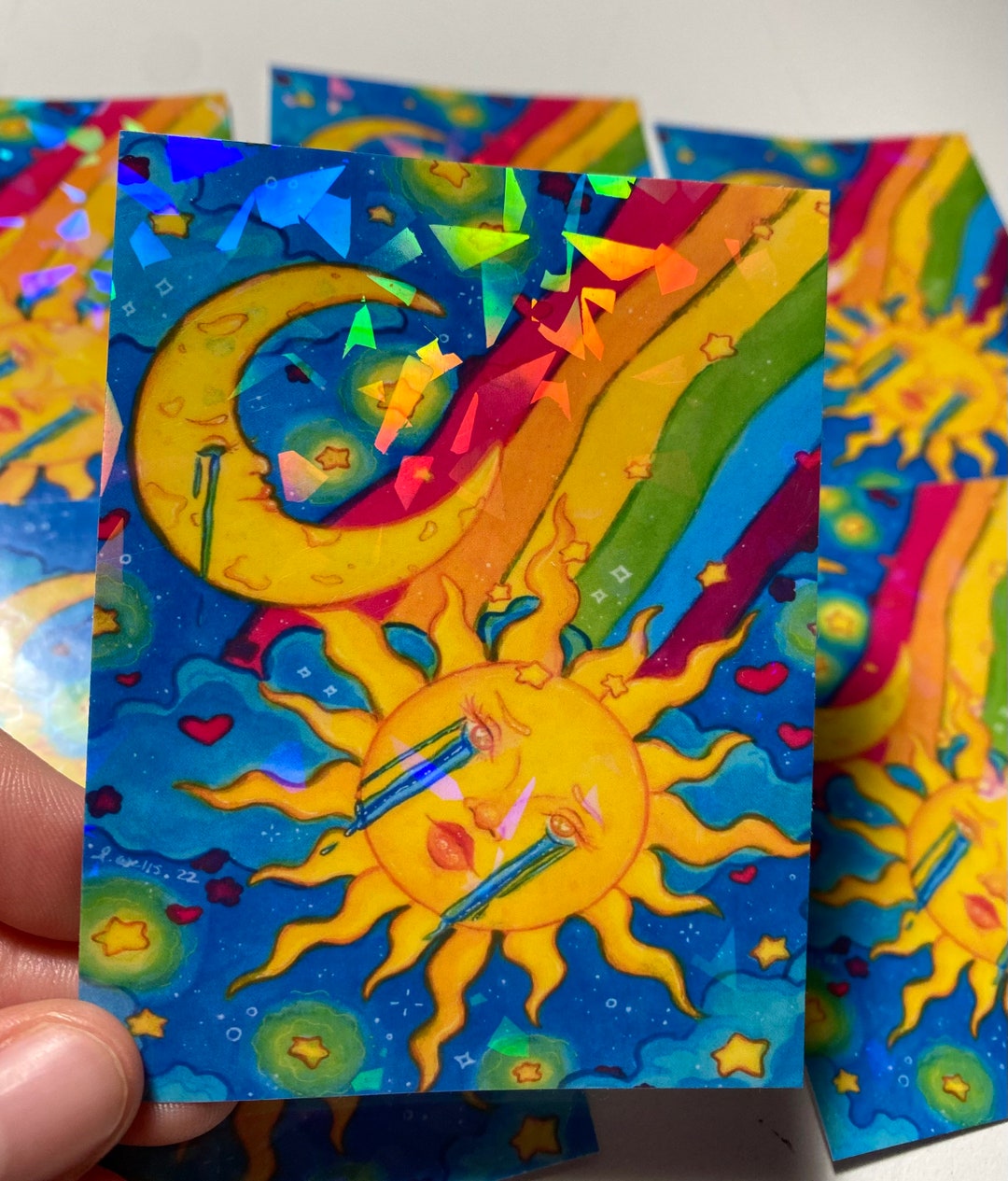 Holo Sun & Moon Sticker, Vinyl Sun Sticker, Moon Sticker, Celestial ...