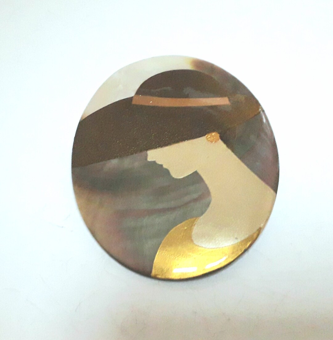 Vintage Art Deco Revival Pin Made in Japan, 'urushi' Lacquer - Etsy