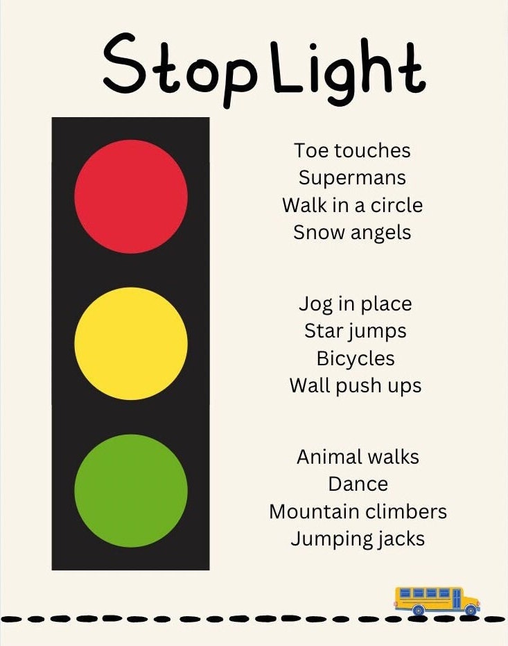 Stop Light Instant Download Gross Motor Movement & Regulatory Activity ...
