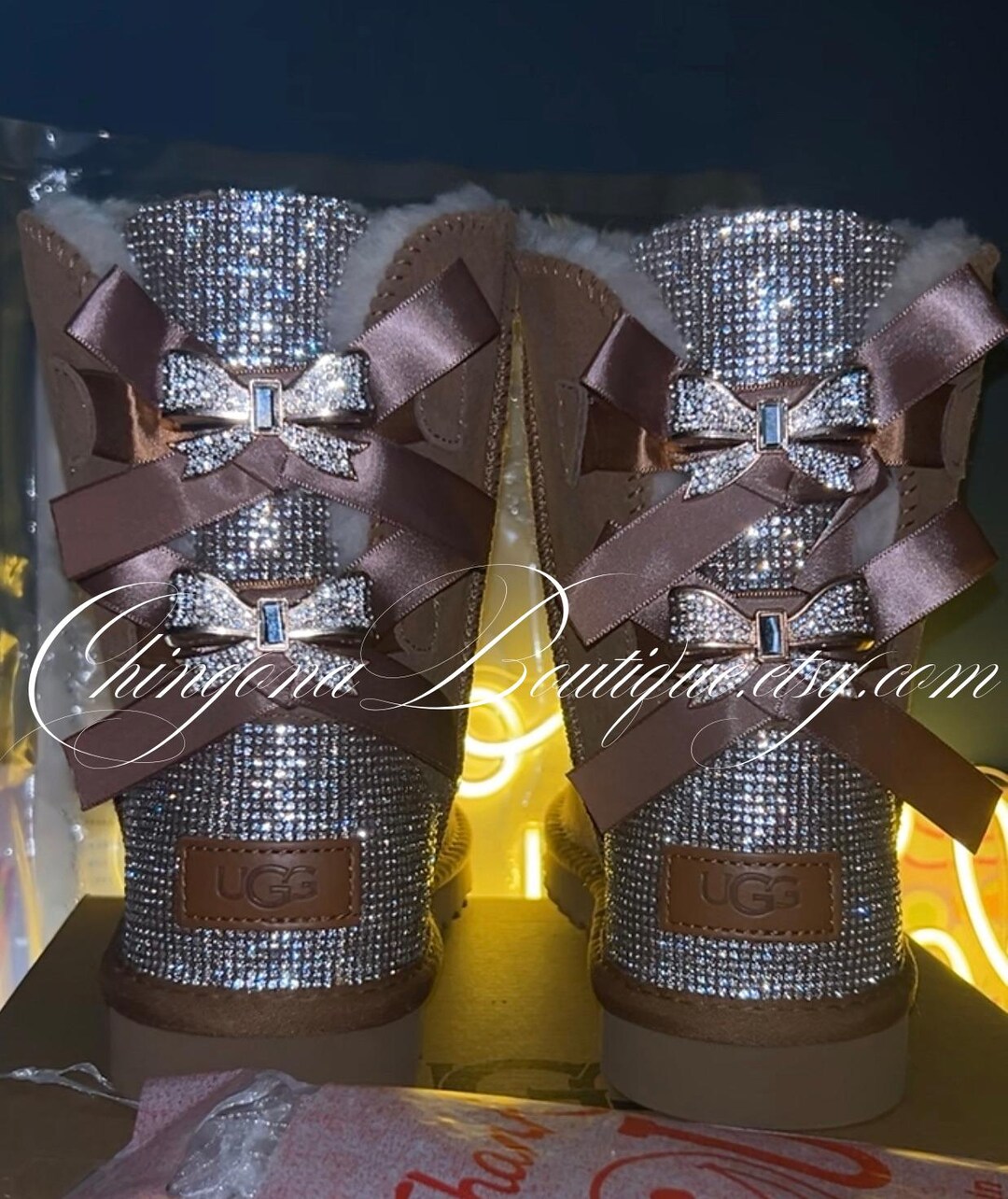 UGG Custom Bling UGG Boots With Bling 2 Bows OR 3 Bows, Rhinestone Ugg ...