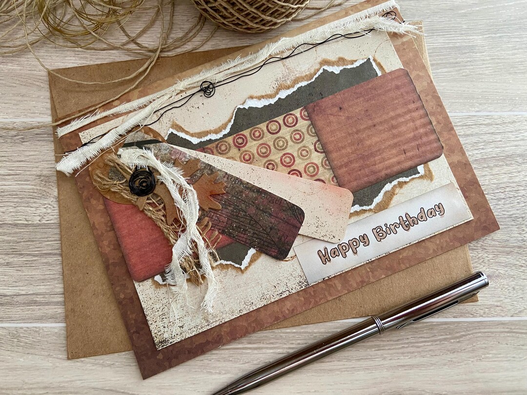 Handmade Masculine Birthday Card: Altered Art Embellished Nature Design ...