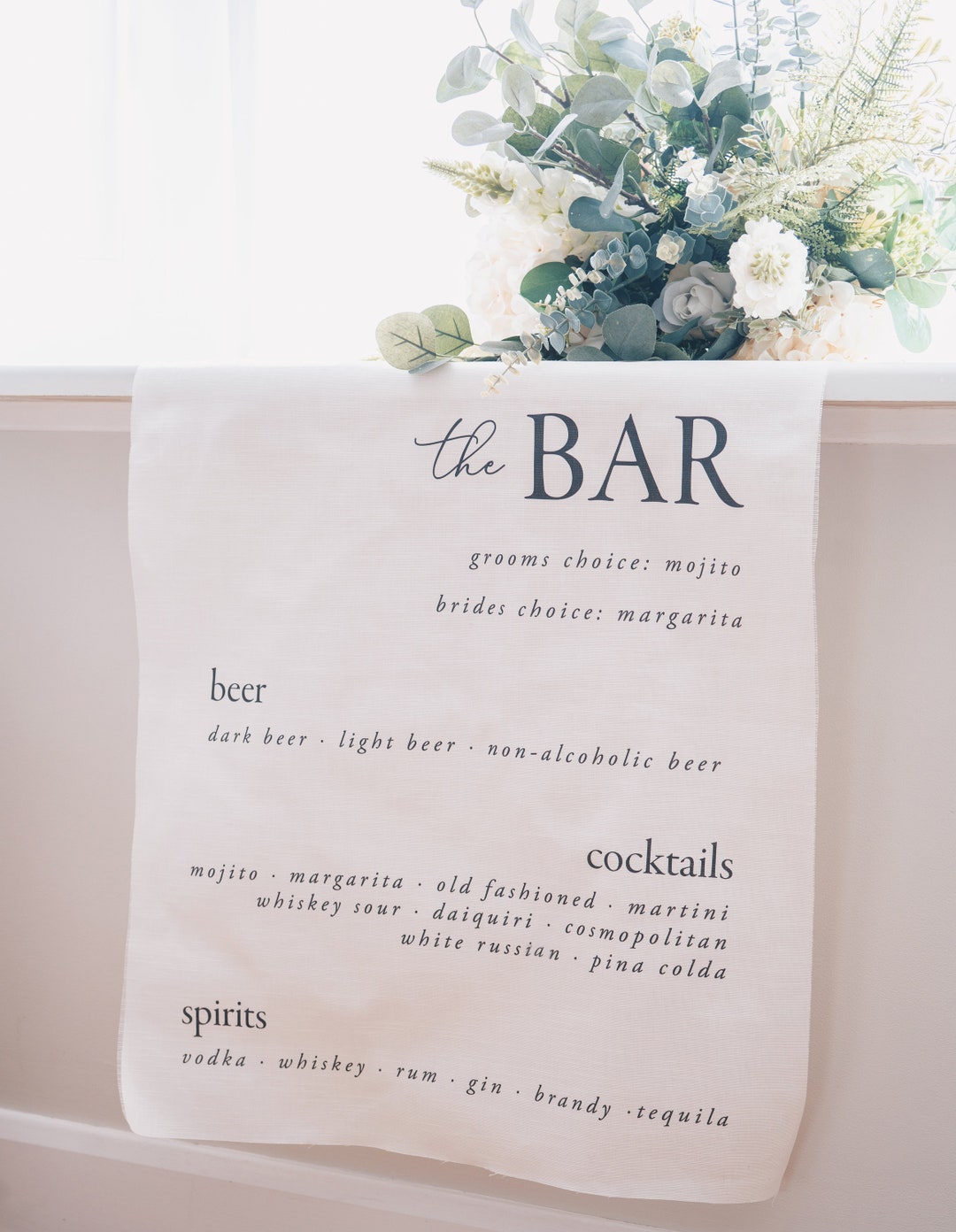 Custom Wedding Bar Sign Multiple Fabric, Hemming & Colour Options ...