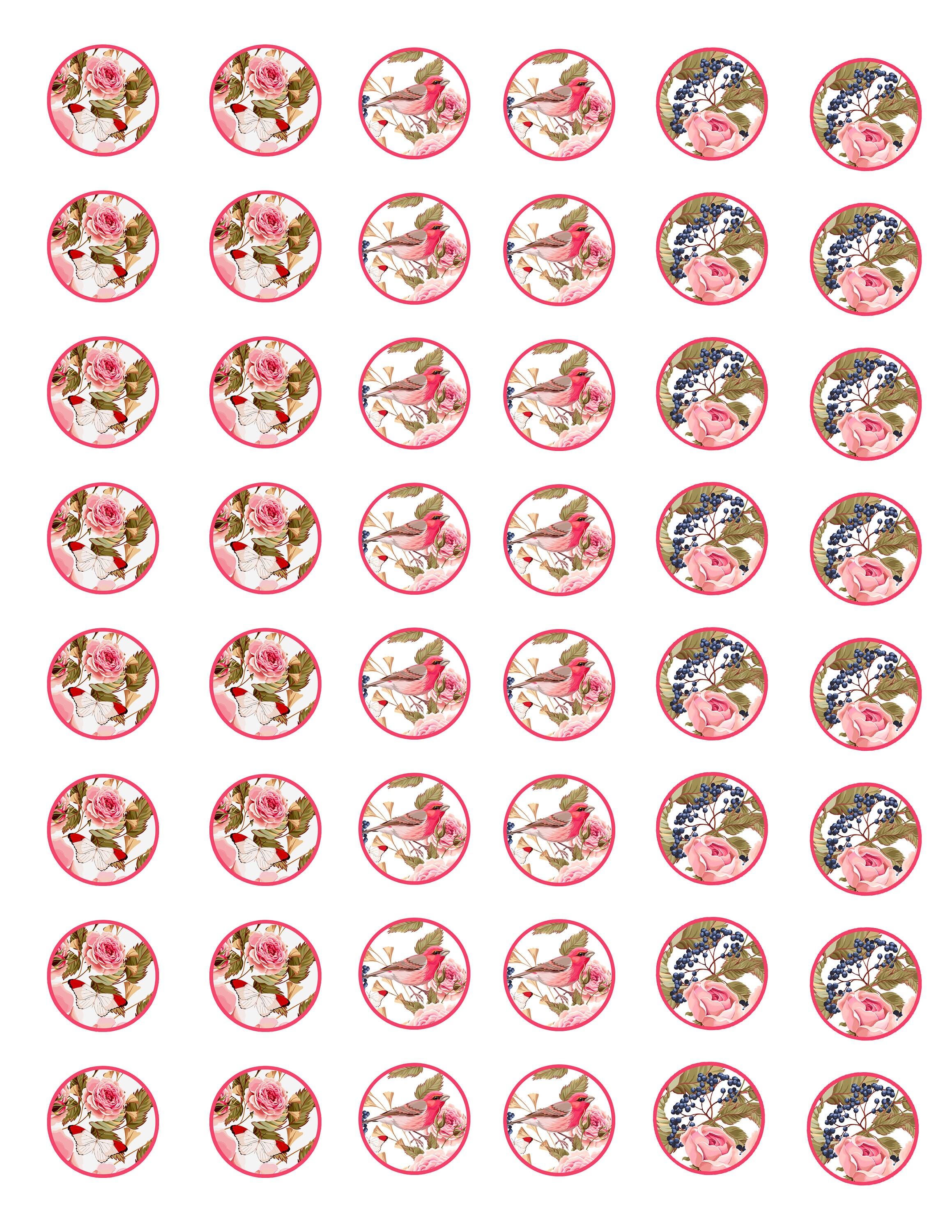 7-piece Pink and Red Rose Garden Bird and Butterflies 12 - Etsy