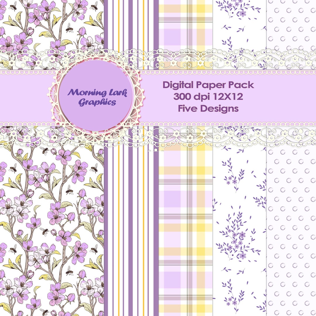 5-piece Lavender Yellow Blossom and Branch Coordinated 12" X 12' 300 ...